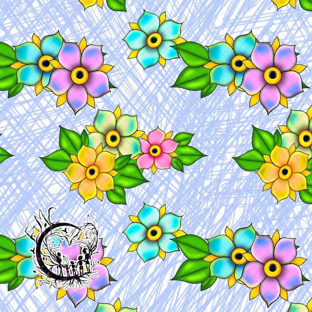 Floral Blue Scribble War Digital Seamless Image - Etsy