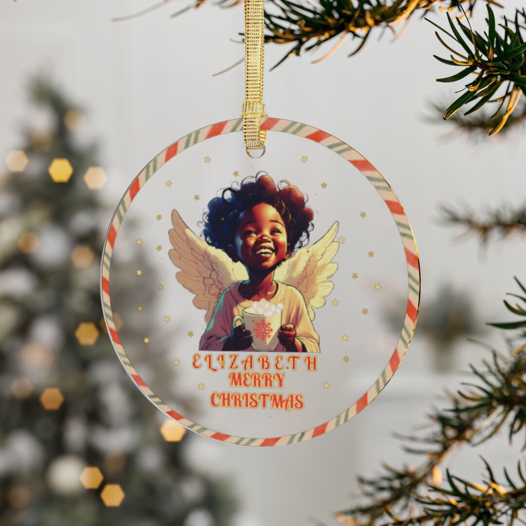 Custom African American Angel Christmas Ornament | Angel Drinking Hot ...