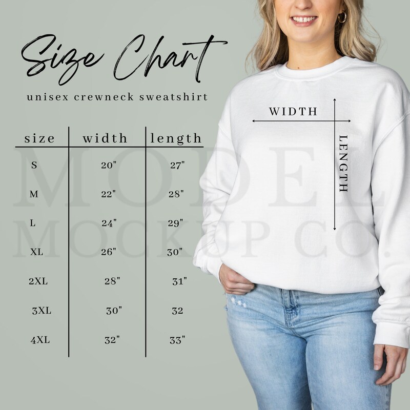 Sweatshirt Sizing Chart Mockup - Etsy