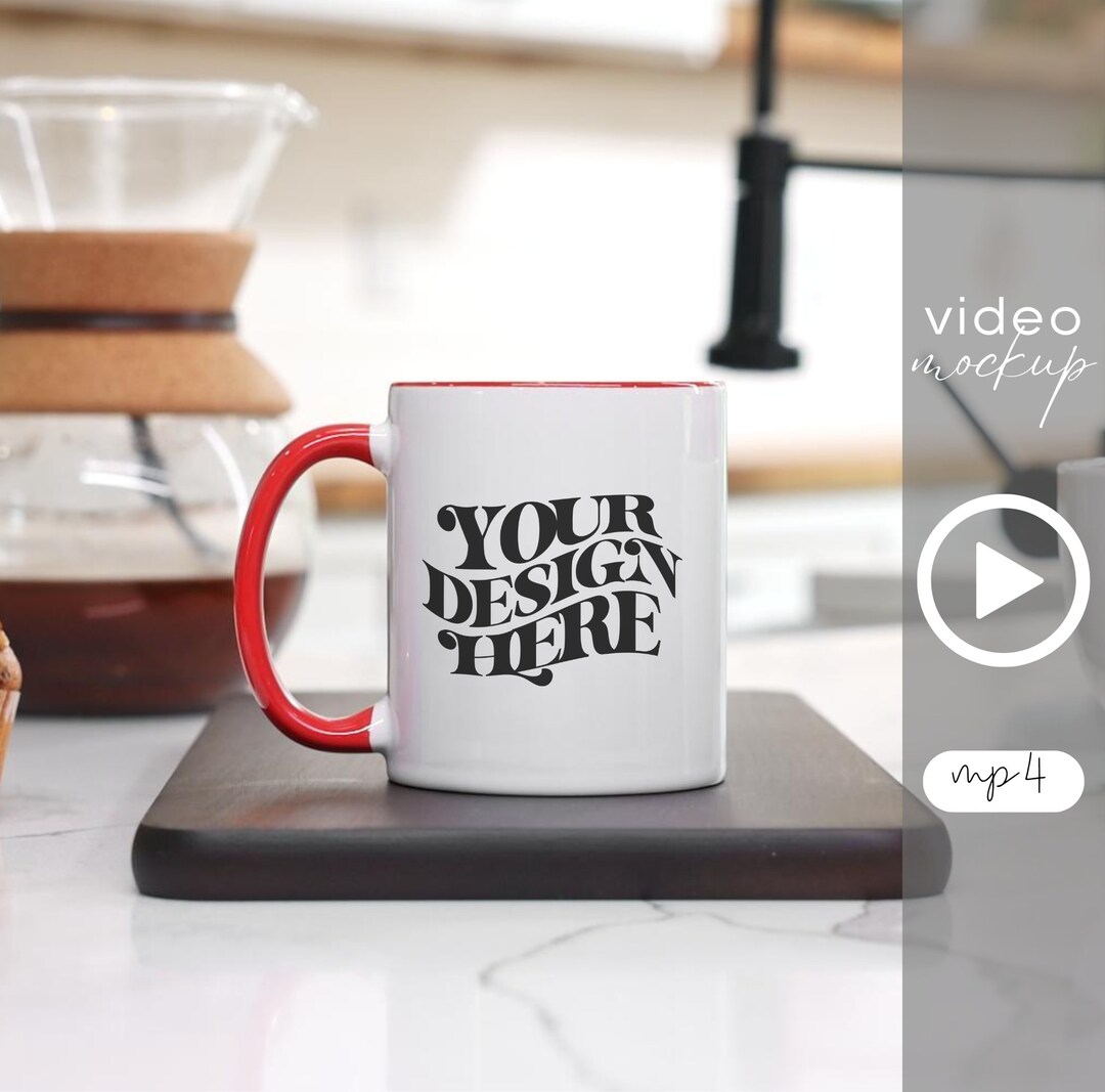11oz Red Handle Mug Mockup Video: Two Tone Accent Coffee Cup, Mp4 ...