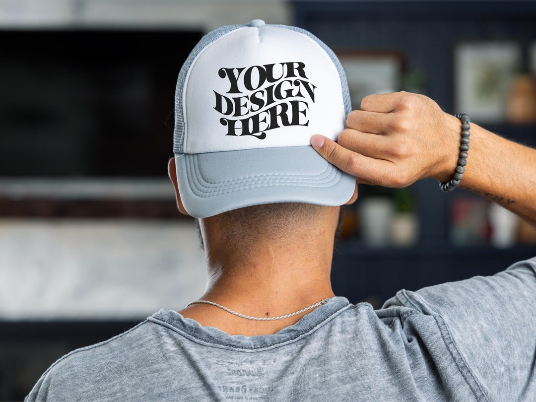 Foam Trucker Hat Mockup, Gray Cap Mock Up, Gray and White Baseball Hat ...