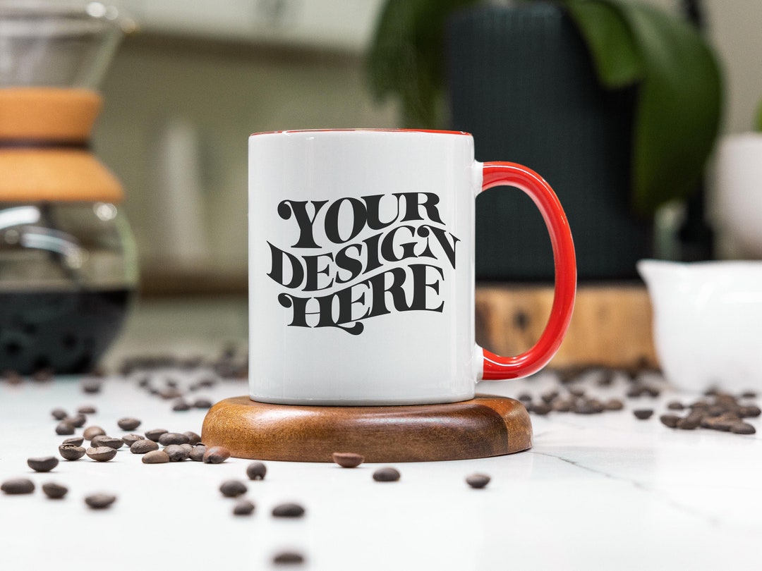 Two Tone Mug Mockup, Red Handle Mug Mockup, 11 Oz Two Tone Mugs Mockup ...