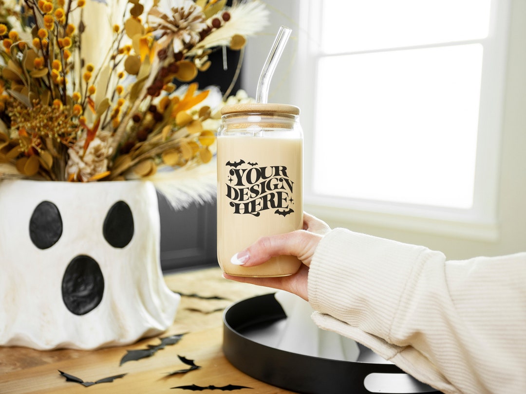 Fall Libbey Glass Mockup, Halloween 16 Oz Glass Can Tumbler Mockup ...