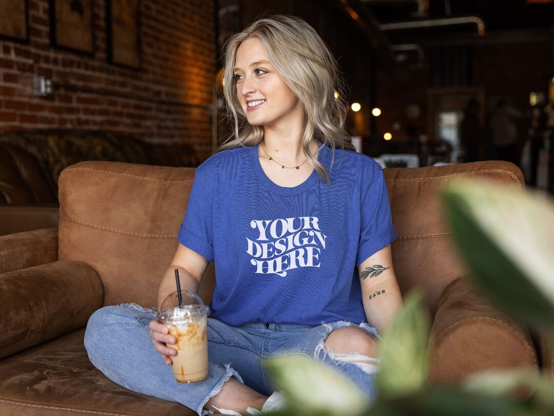 Bella Canvas 3001 Heather True Royal T-shirt Mockup, Female Model, JPEG ...