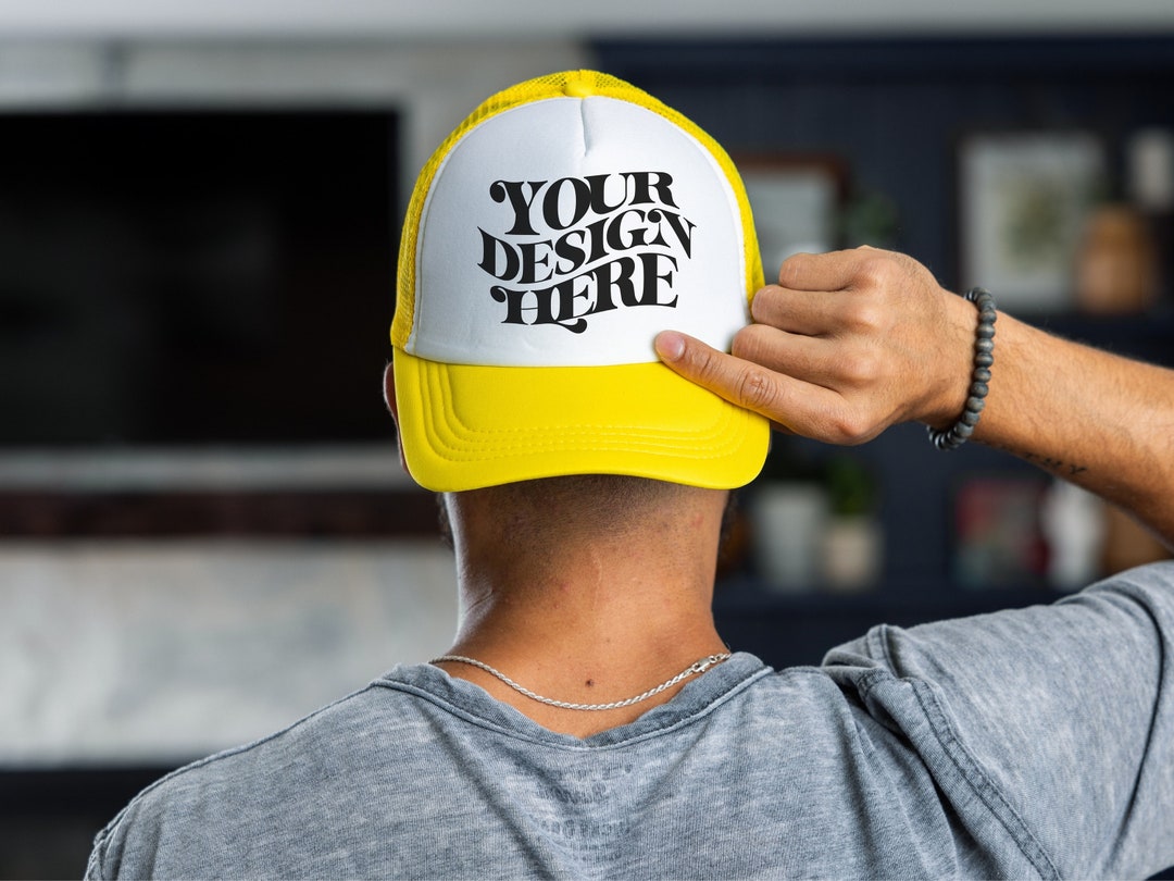 Foam Trucker Hat Mockup, Yellow Cap Mock Up, Yellow Baseball Hat Mockup ...