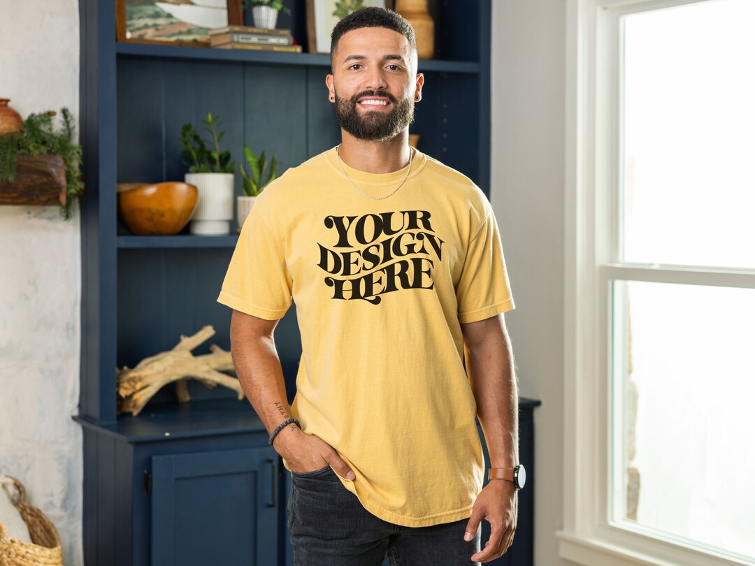 Comfort Colors 1717 Mustard Mockup, Comfort Colors Mockup, Male Model ...
