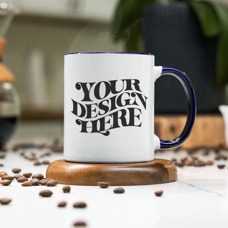 Navy Blue Custom Logo Mug - Etsy