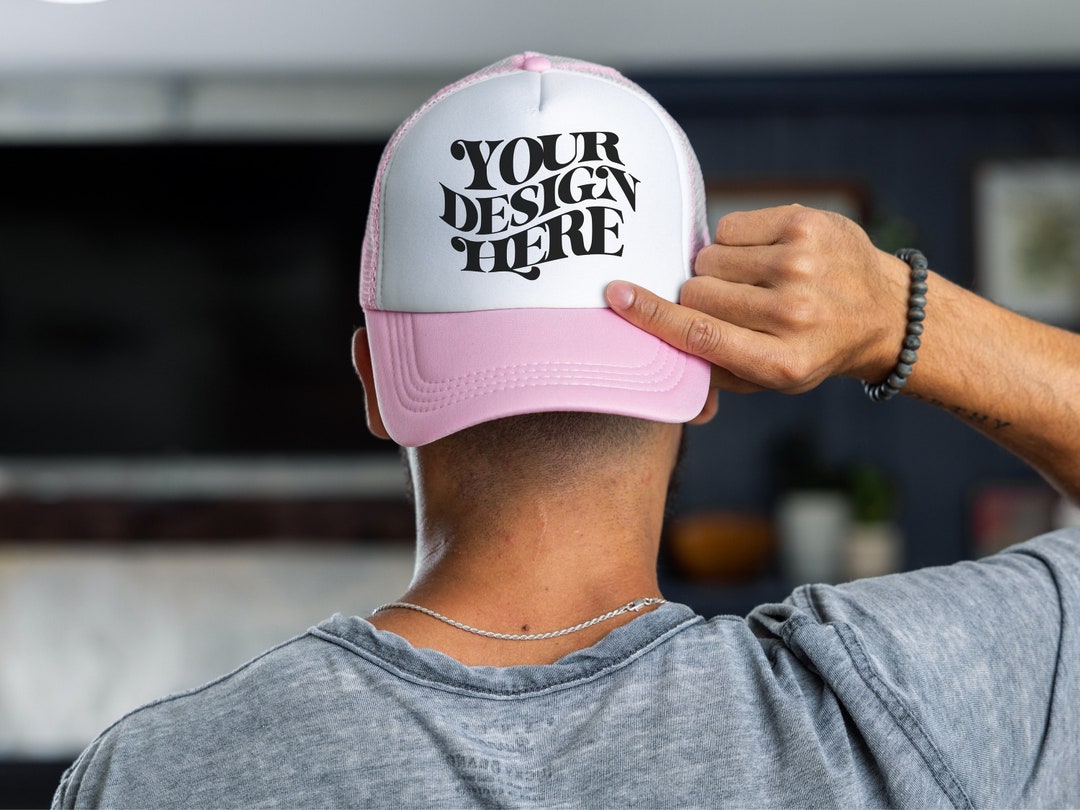Foam Trucker Hat Mockup, Light Pink Cap Mock Up, Light Pink and White ...