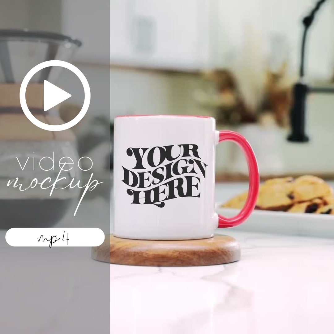 Video Mug Mockup, Two Tone Mug Mockup, Red Accent Mug, Red Video Mockup ...