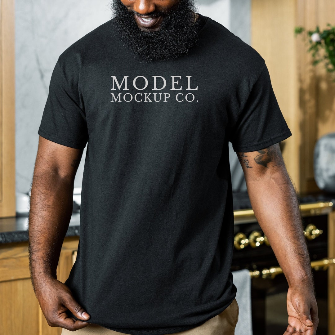 Gildan 64000 Mockup, Gildan 64000 Male Mock Up, Black Male Model Mockup ...