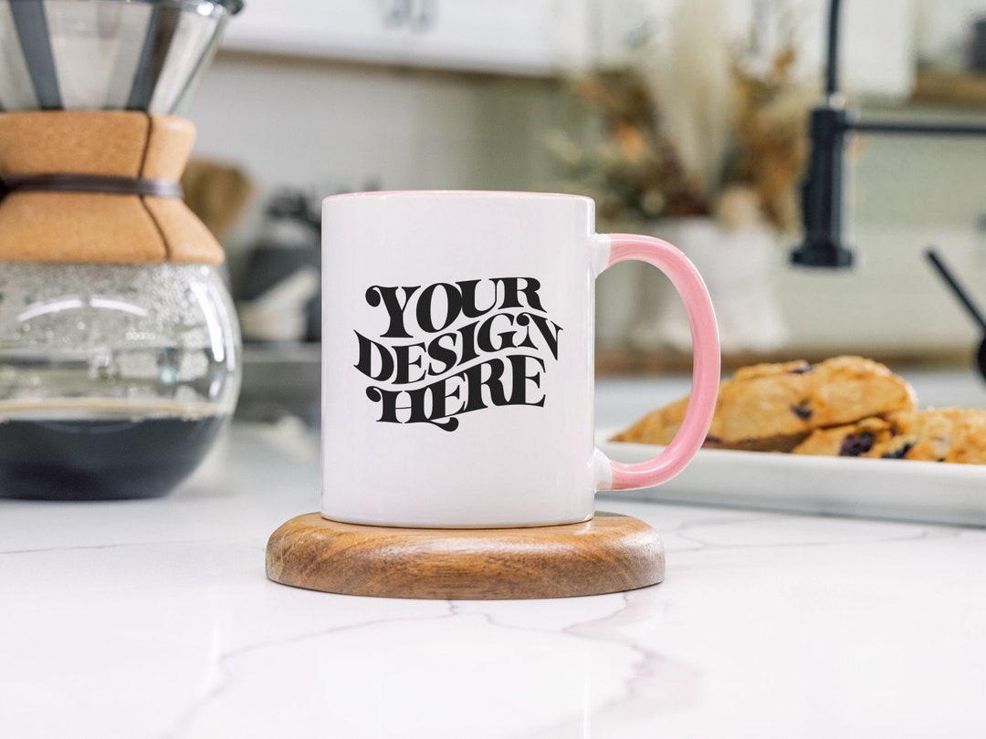 Mug Mockup, Pink Two Tone Mug Mockup, Accent Mug Mockup, Pink Handle ...