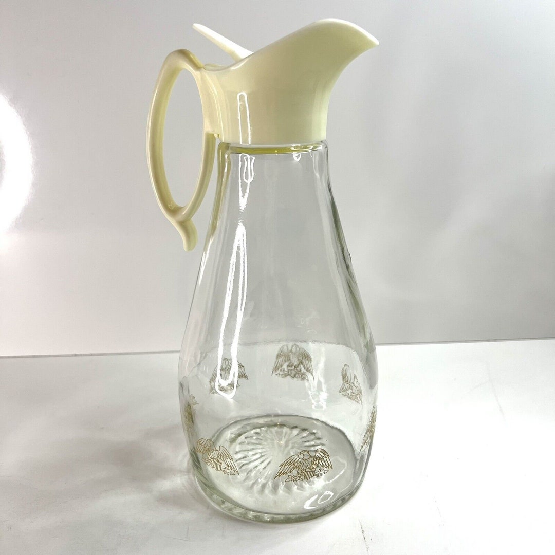 Vintage Log Cabin Syrup Dispenser Gold Eagles Glass Bottle Pitcher ...