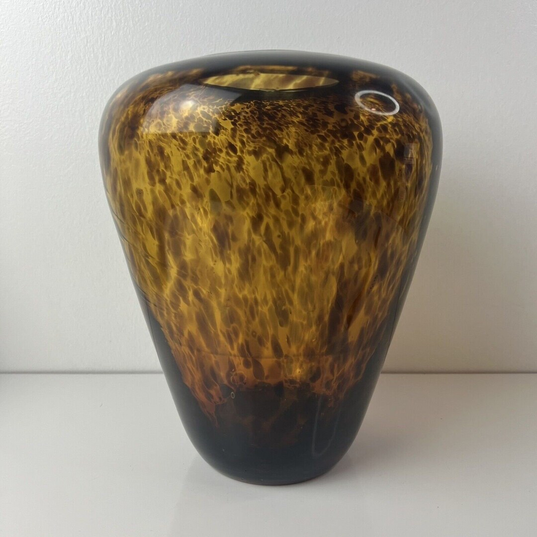 Vintage Brown Hand Blown Art Glass Vase 9.5 Inches Tortoise Shell - Etsy