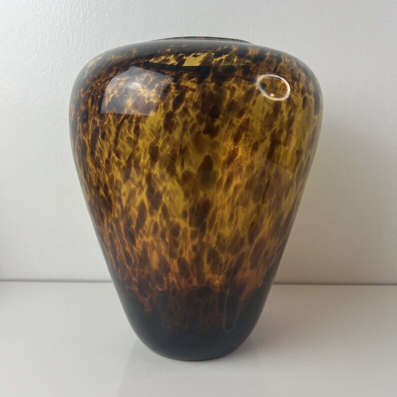 Vintage Brown Hand Blown Art Glass Vase 9.5 Inches Tortoise Shell - Etsy