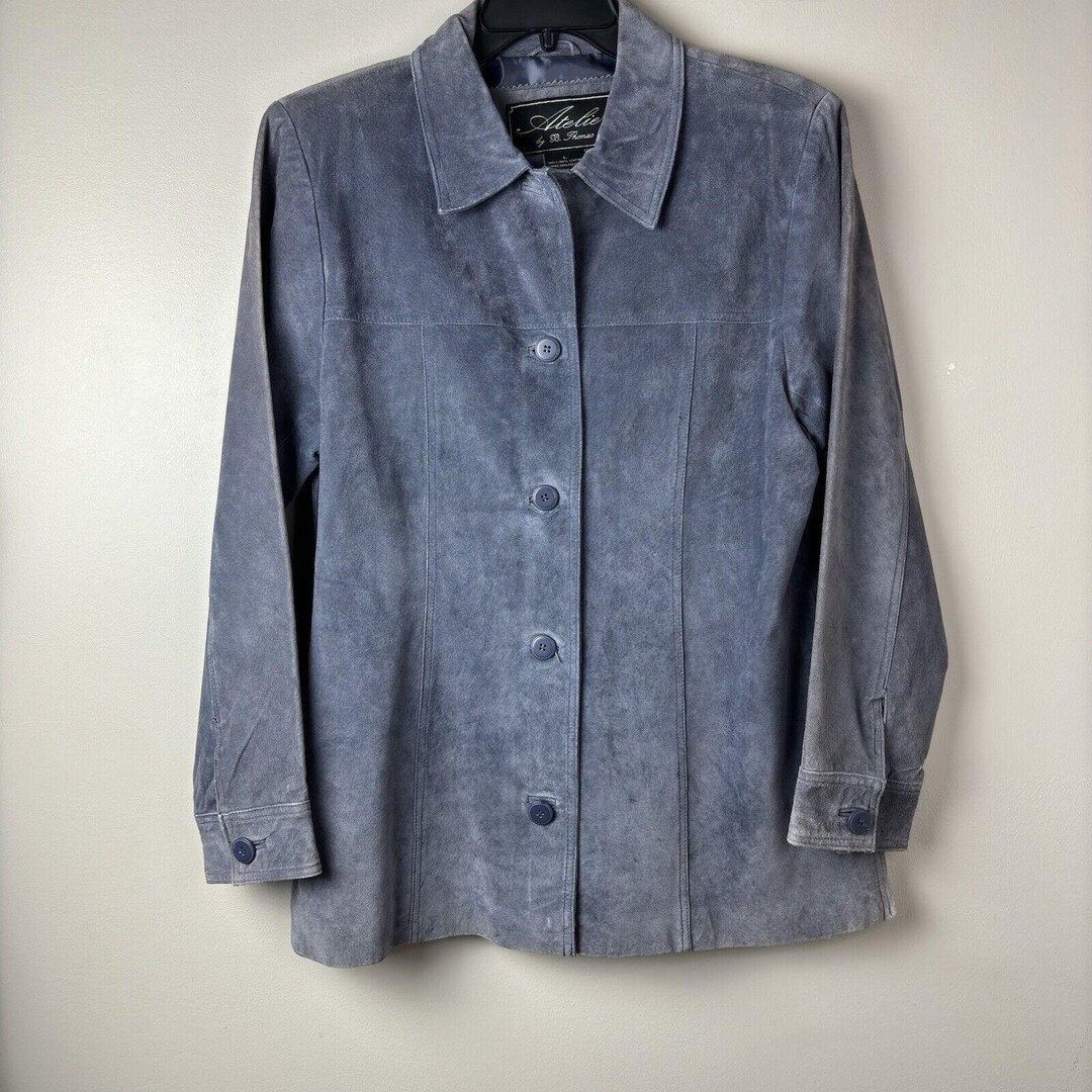 Vintage Atelier by B Thomas Genuine Leather Dusty Blue Jacket Size ...