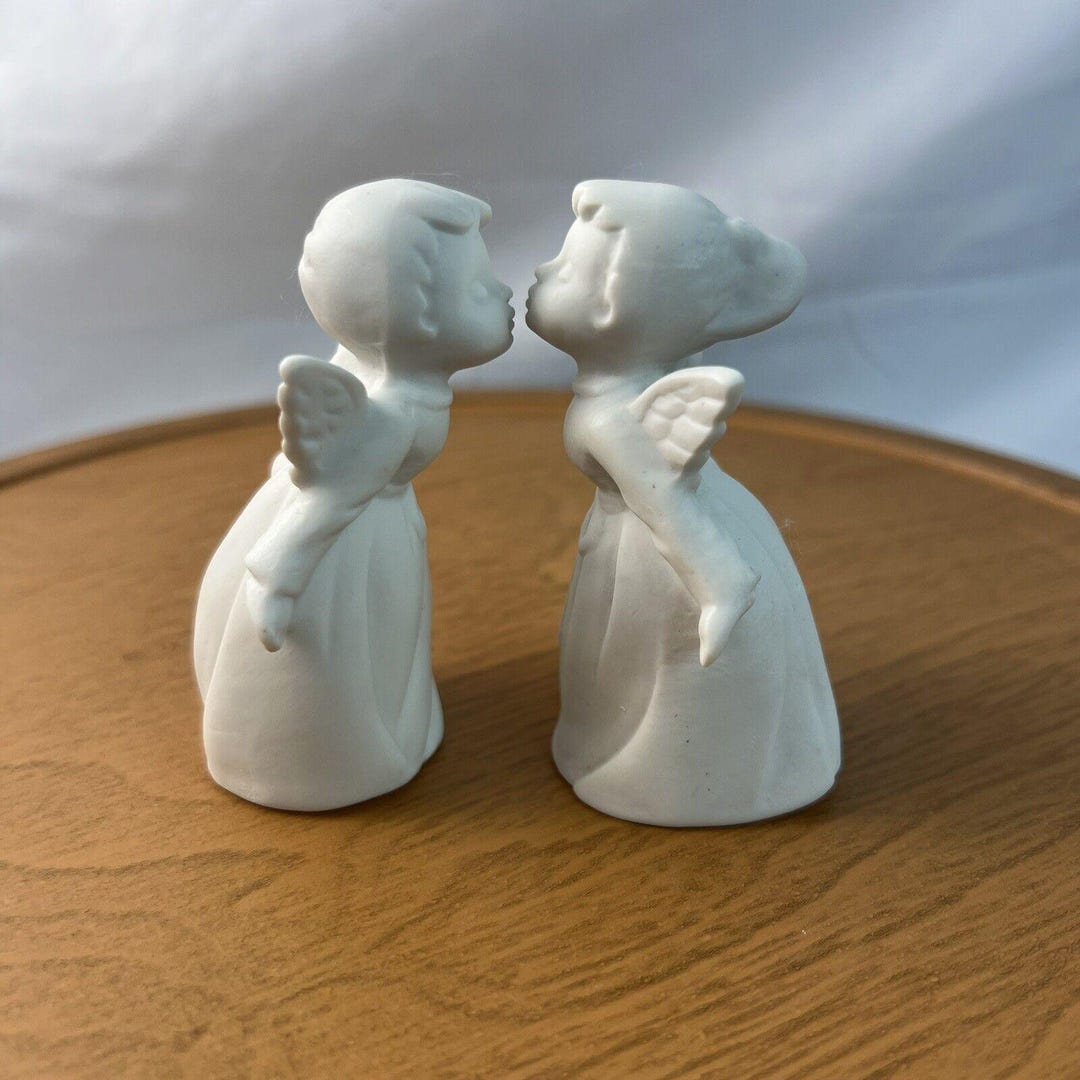 Vintage Napcoware Kissing Angels Porcelain Bisque Figurines 3 Tall Boy ...