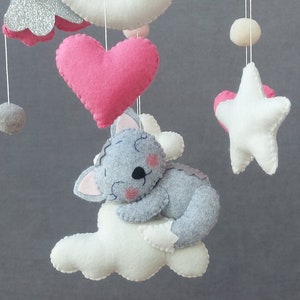 Cat Baby Mobile , Boho Baby Mobile, Baby Crib Mobile, Felt Hearts ...