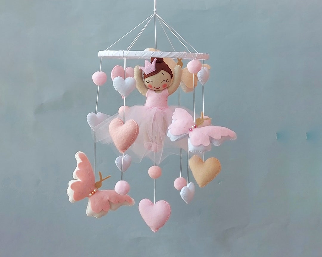 Baby Mobile Girl Ballerina, Crib Nursery Mobile With Butterflies, Pom ...