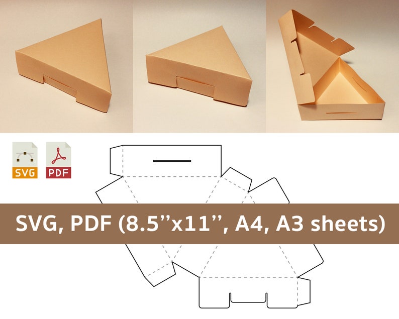 Triangle box template triangle gift box cake slice box | Etsy