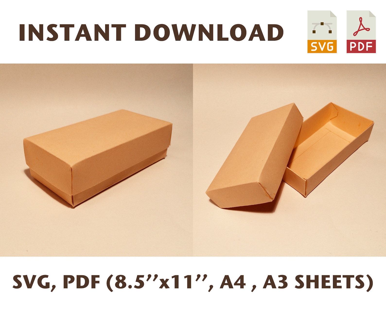 Caja con plantilla de tapa caja rectangular con tapa caja de | Etsy
