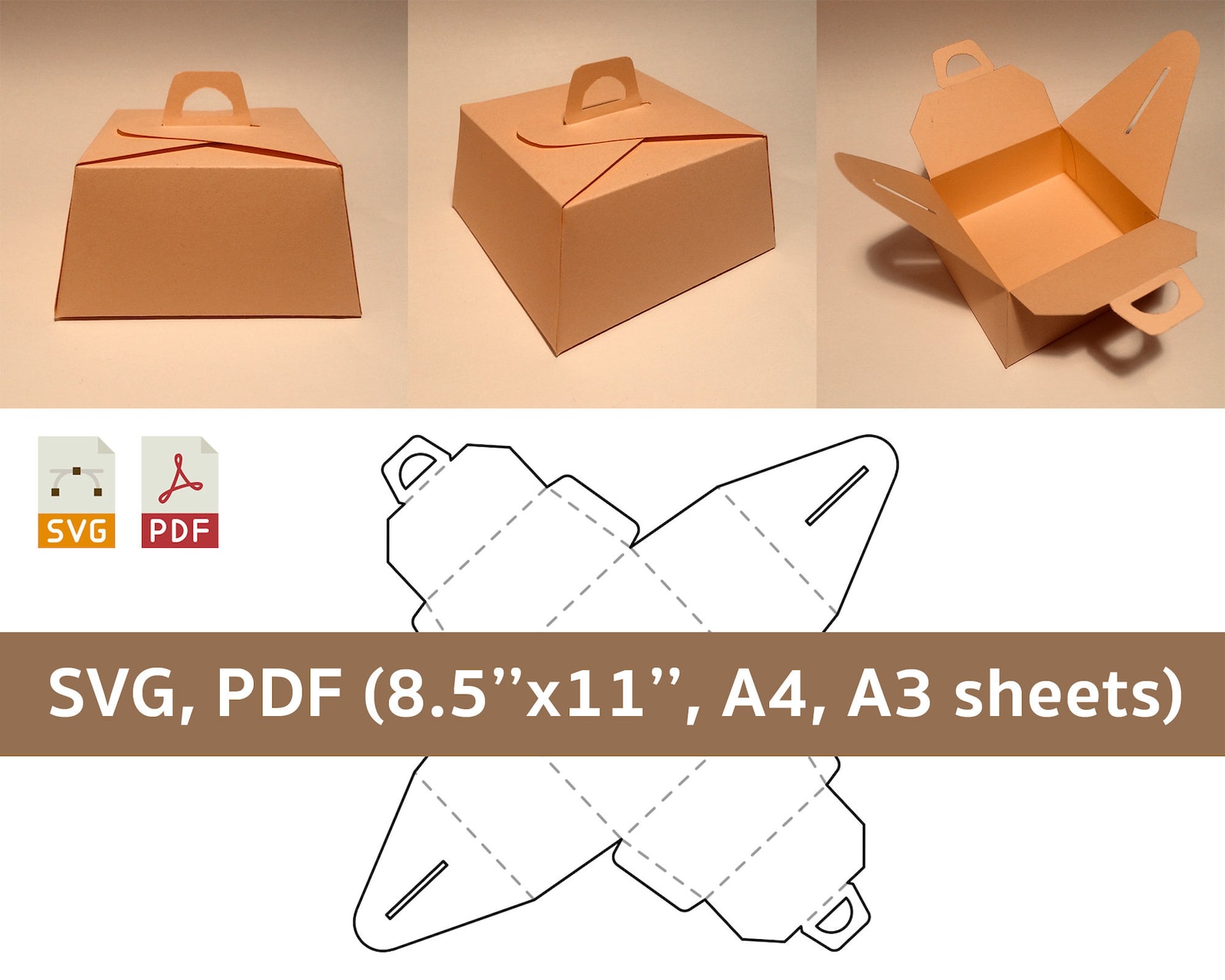 Cake box template cake container dessert box pie box sweet | Etsy