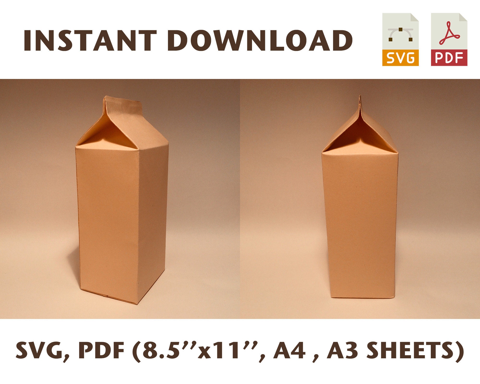 Milk box template milkbox milk carton carton box gable top | Etsy