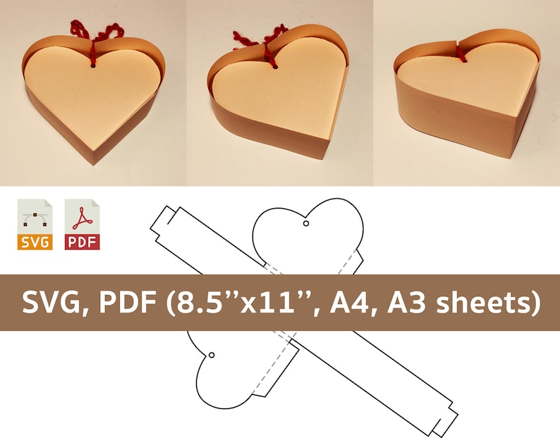 Plantilla de caja de corazón caja en forma de corazón caja | Etsy