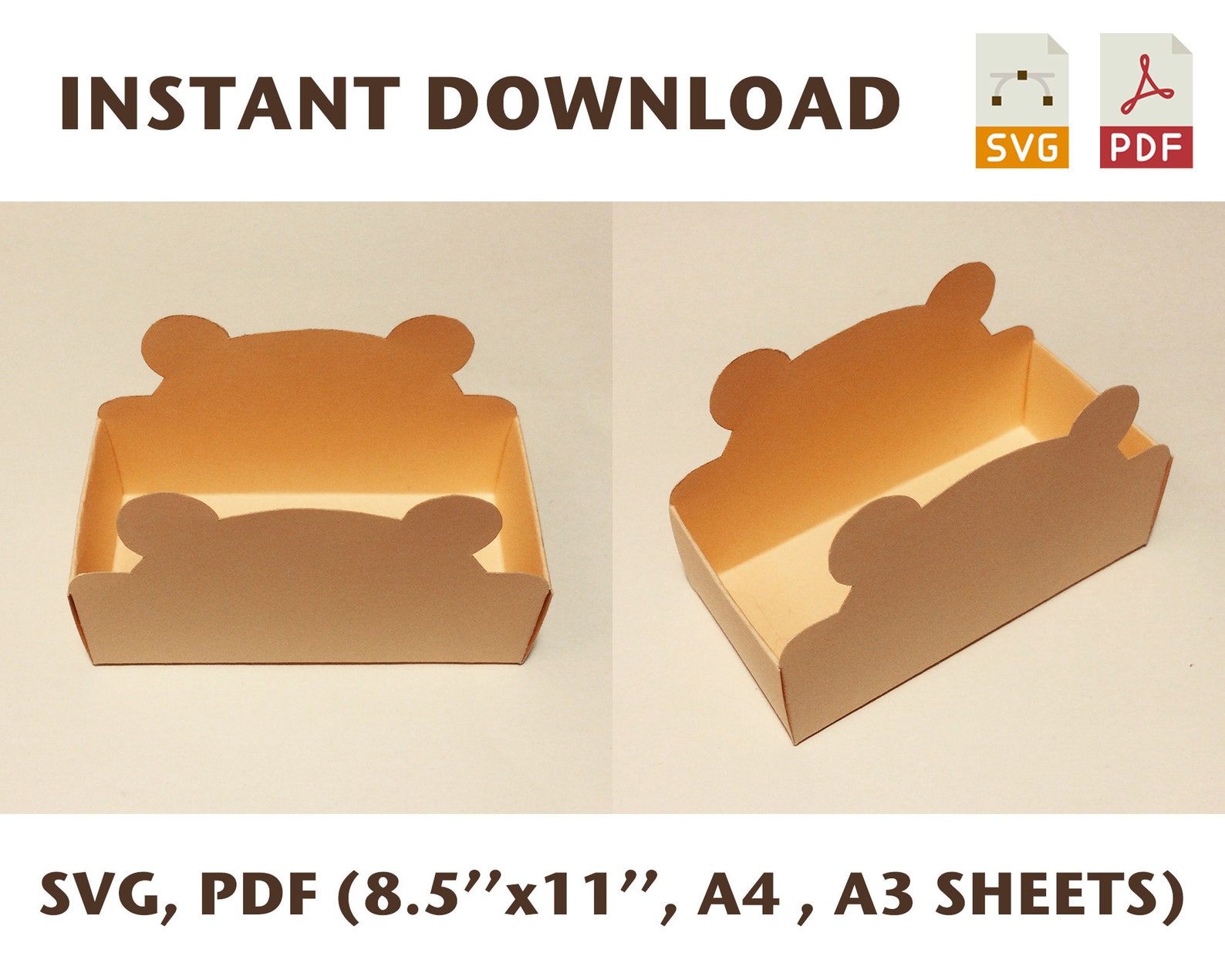 Bear box template teddy bear box bear tray bear shaped box | Etsy