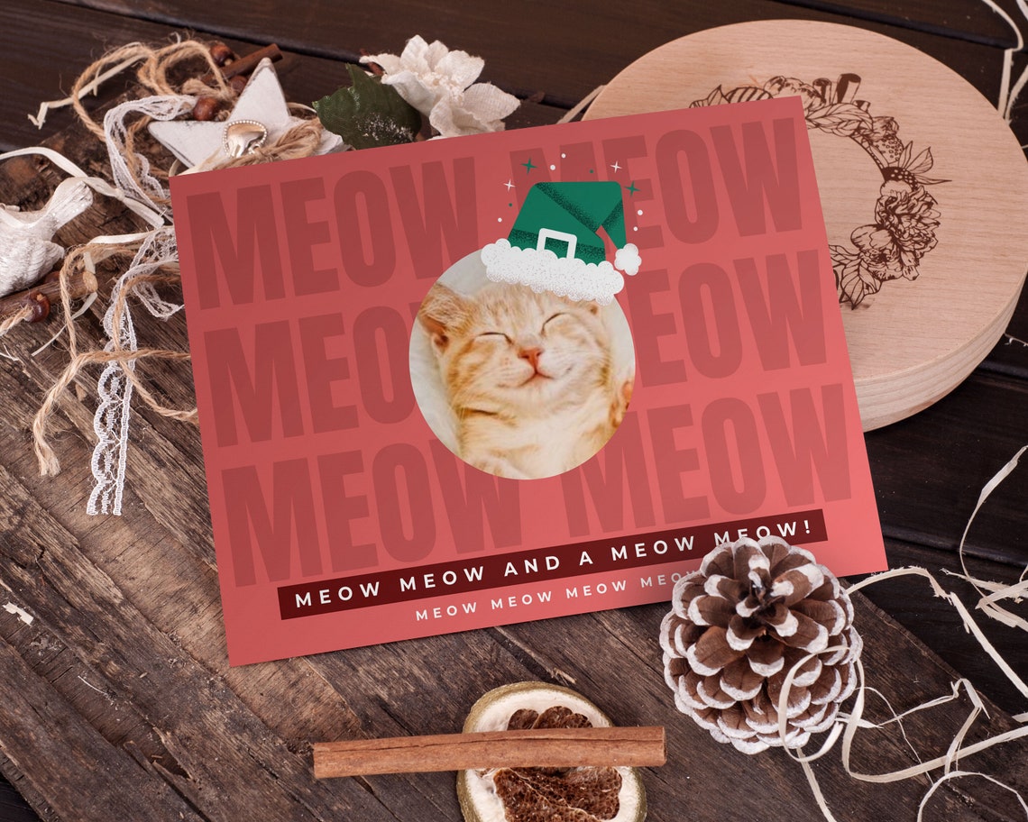 Christmas Card, Meow Christmas Card, Cat Card, Digital Card Gift ...
