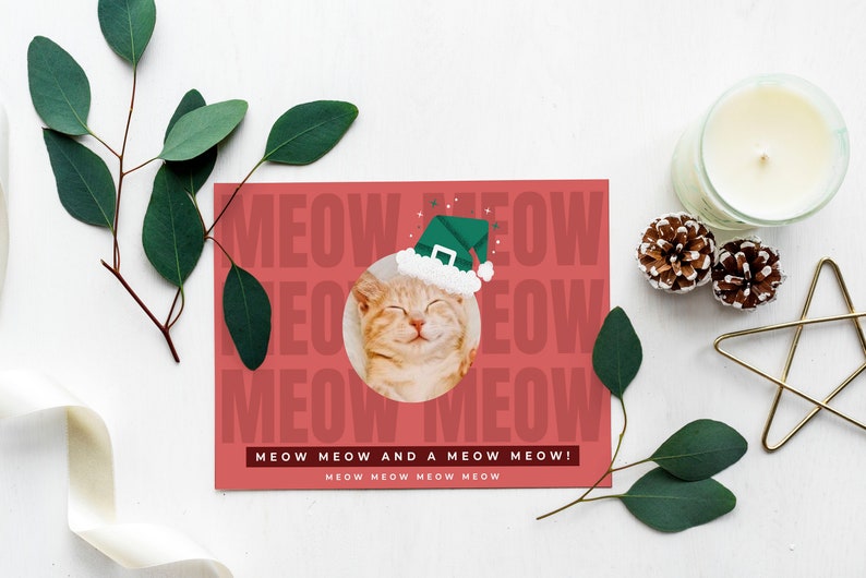 Christmas Card, Meow Christmas Card, Cat Card, Digital Card Gift ...