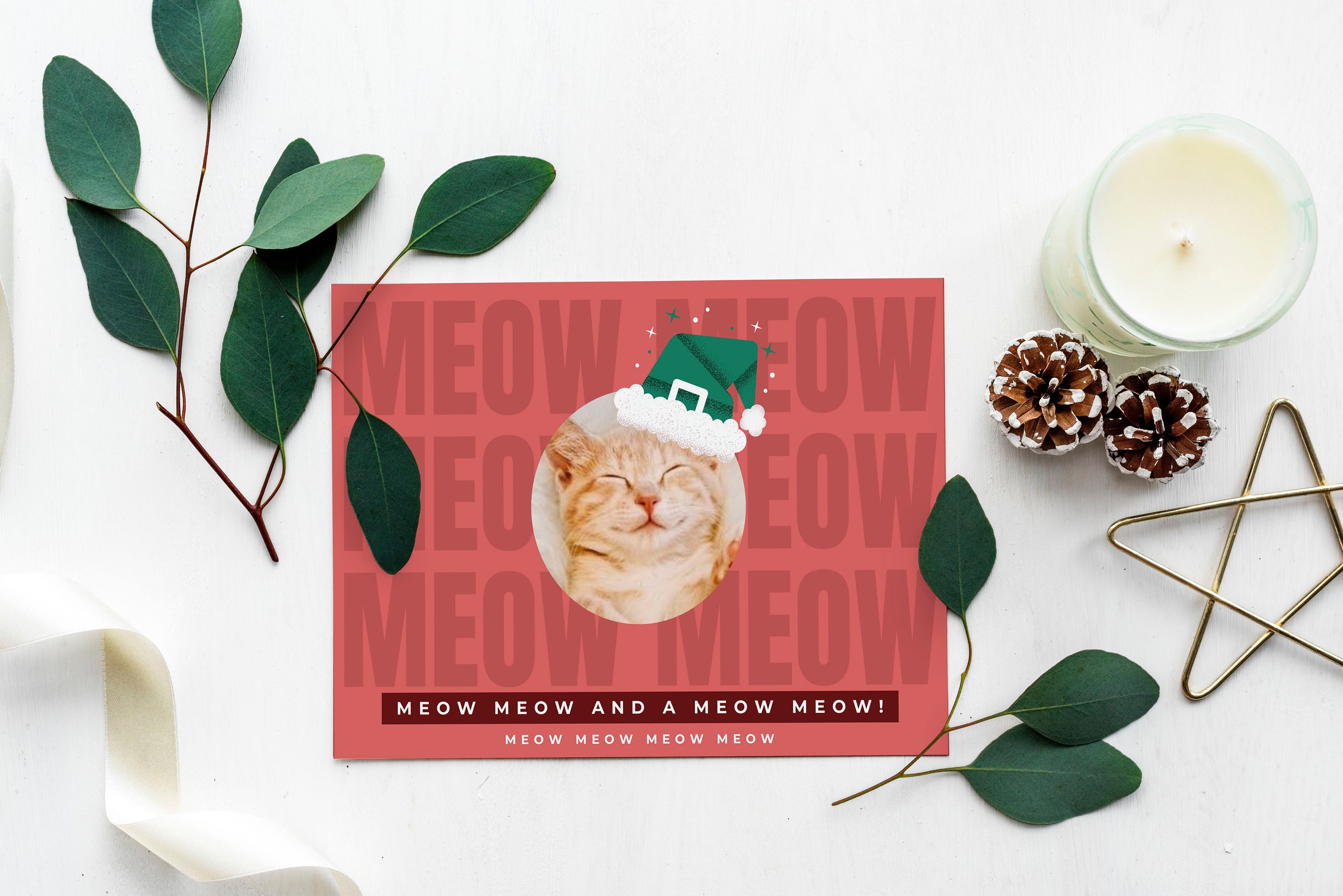 Christmas Card, Meow Christmas Card, Cat Card, Digital Card Gift ...