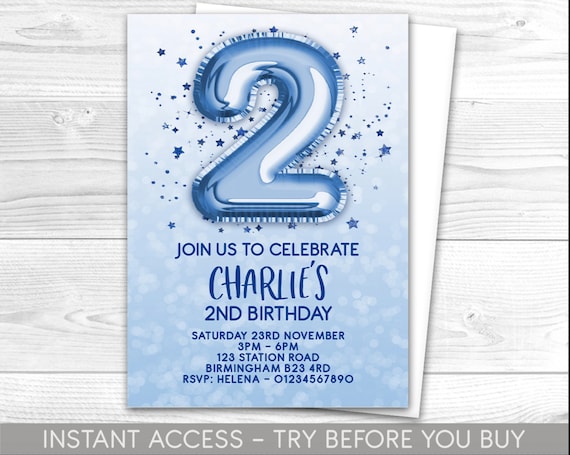 2nd Birthday Invitation Editable 2nd Party Invite Blue Baby - Etsy