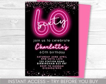 21st Birthday Invitation Editable 21st Invite Pink Neon Black ...