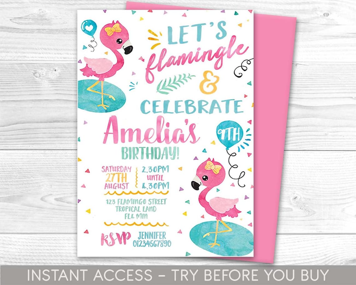 Flamingo Invitation Flamingo Invite Instant Download - Etsy