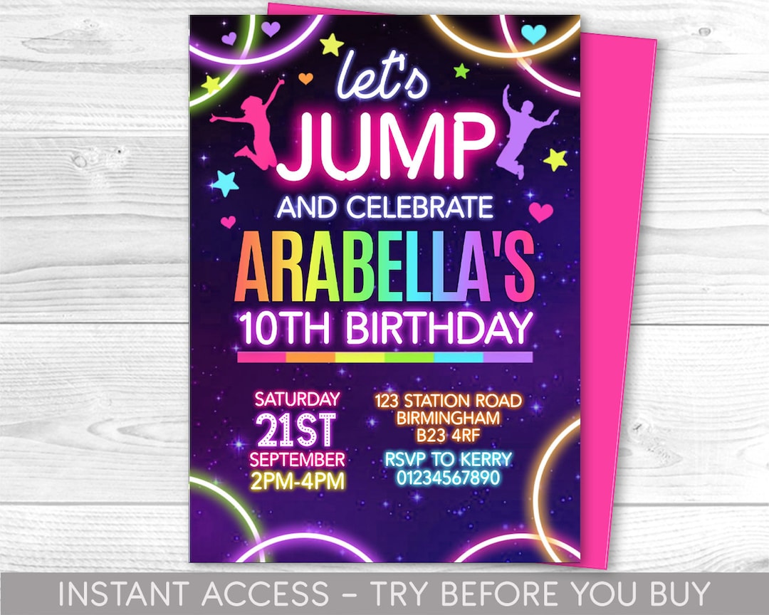 Jump Invitation Jump Birthday Invitation Trampoline Party Bounce House ...