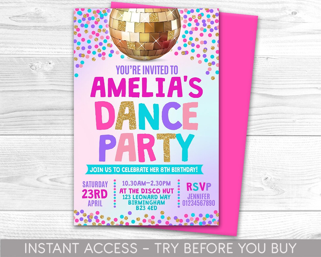 Dance Party Invitation, Personalised, Printable, Digital File, Dance ...