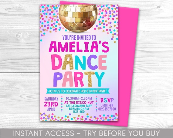 Dance Party Invitation Personalised Printable Digital File | Etsy