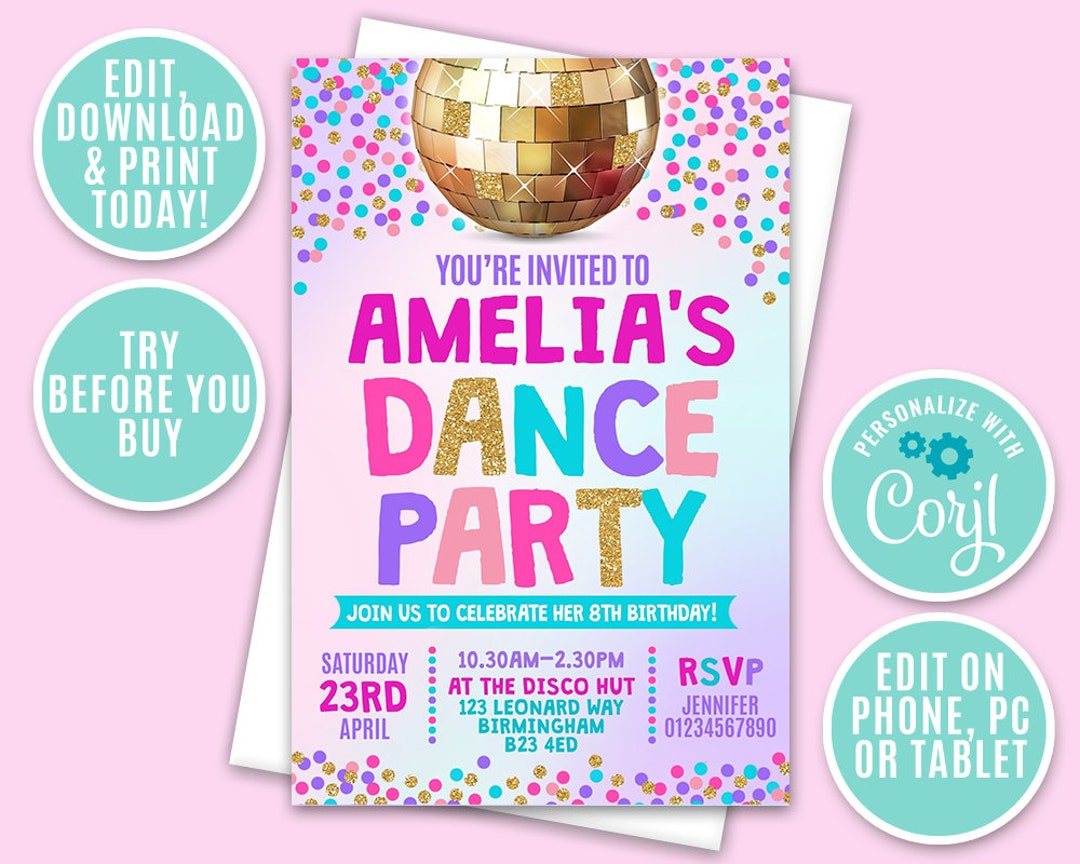 Dance Party Invitation, Personalised, Printable, Digital File, Dance ...