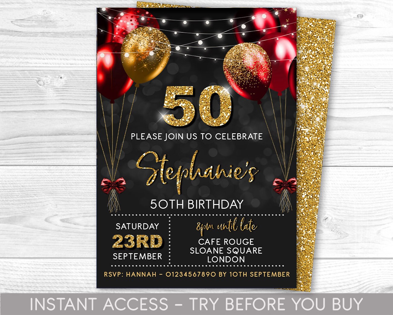 60th Birthday Invitation Editable 60th Invite Red Black Gold - Etsy