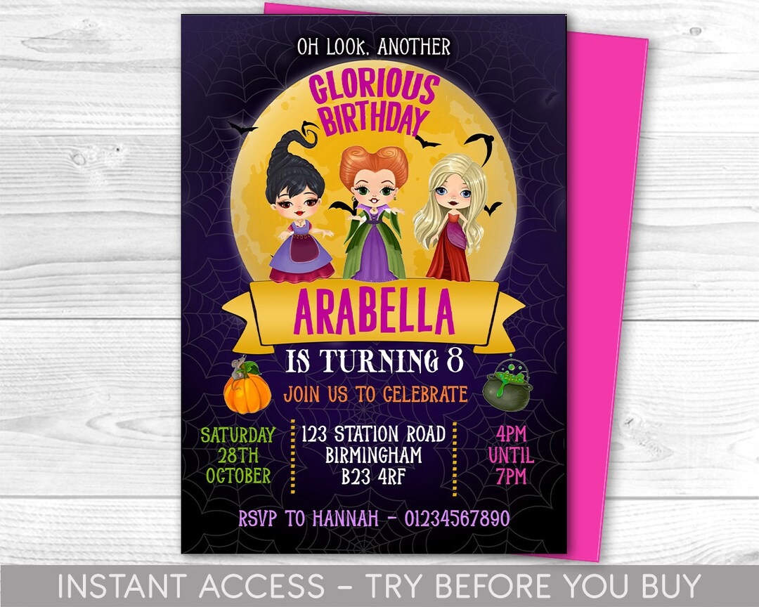 Editable Hocus Pocus Birthday Invitation Invite Digital 5x7 Halloween ...