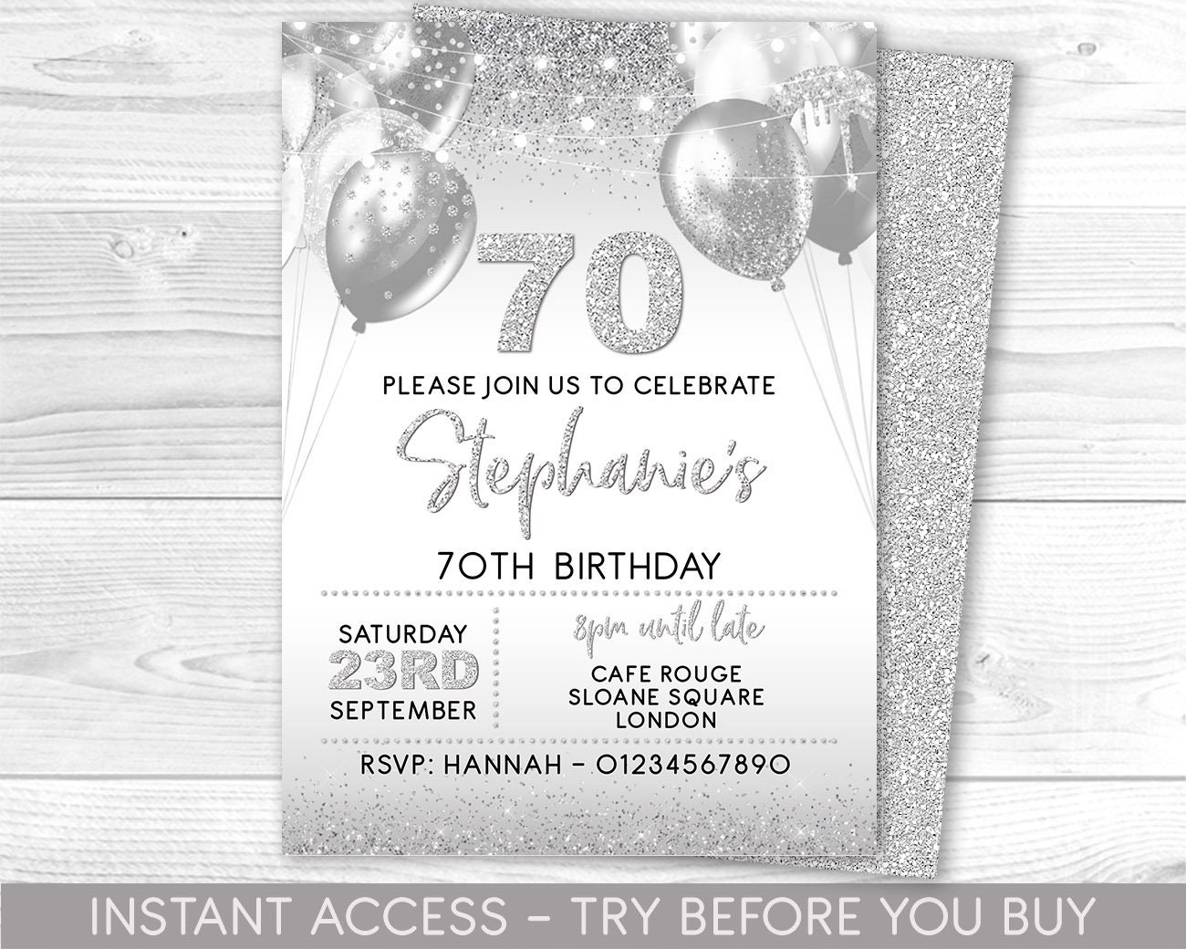 60th Birthday Invitation Editable 60th Invite White Silver - Etsy