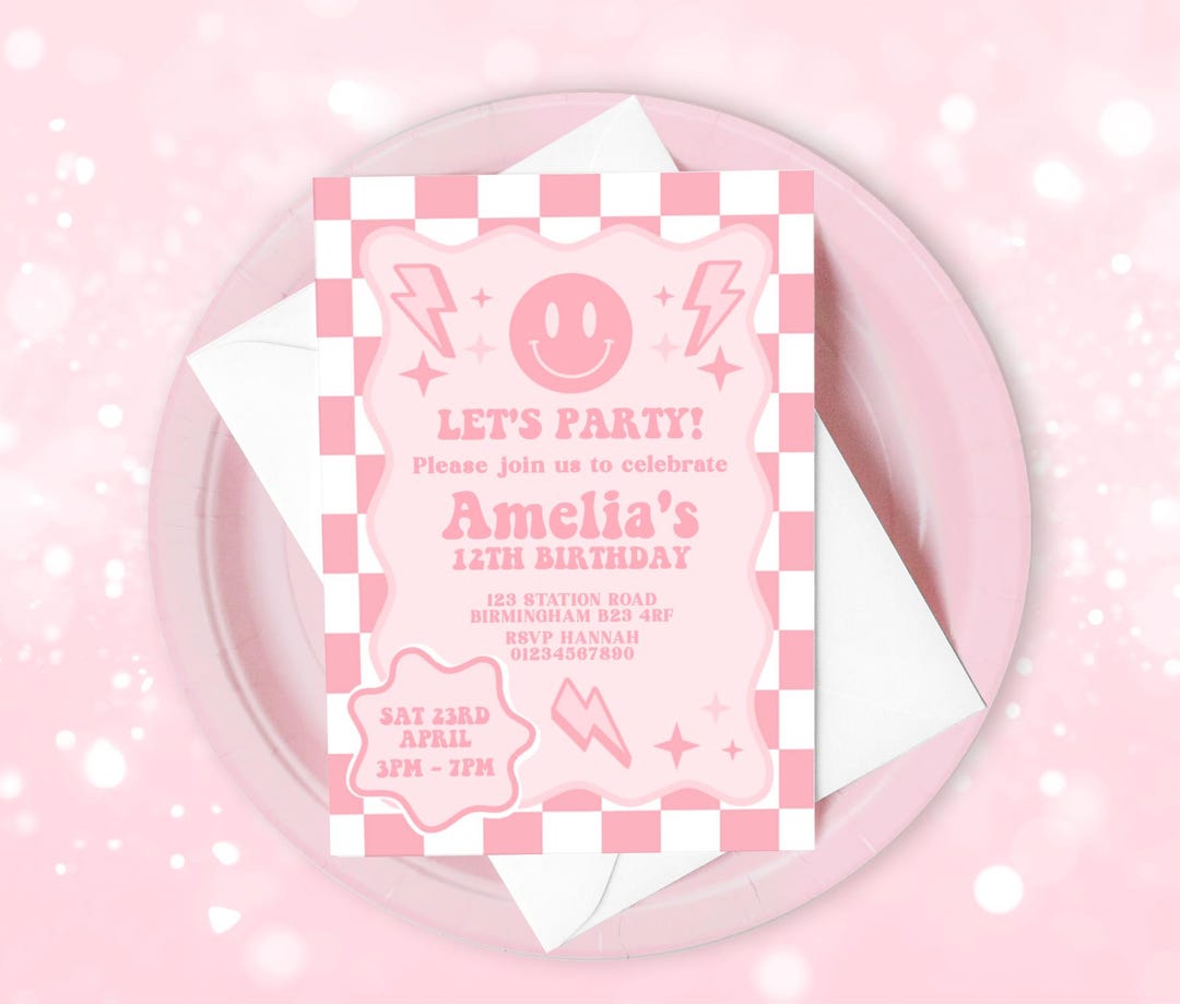 Editable Preppy Let's Celebrate Smile Face Birthday Invitation Template ...