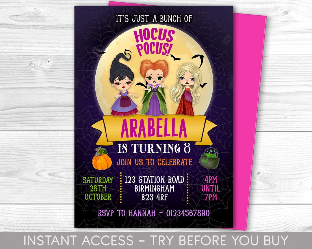 Editable Hocus Pocus Birthday Invitation Invite Digital 5x7 Halloween ...