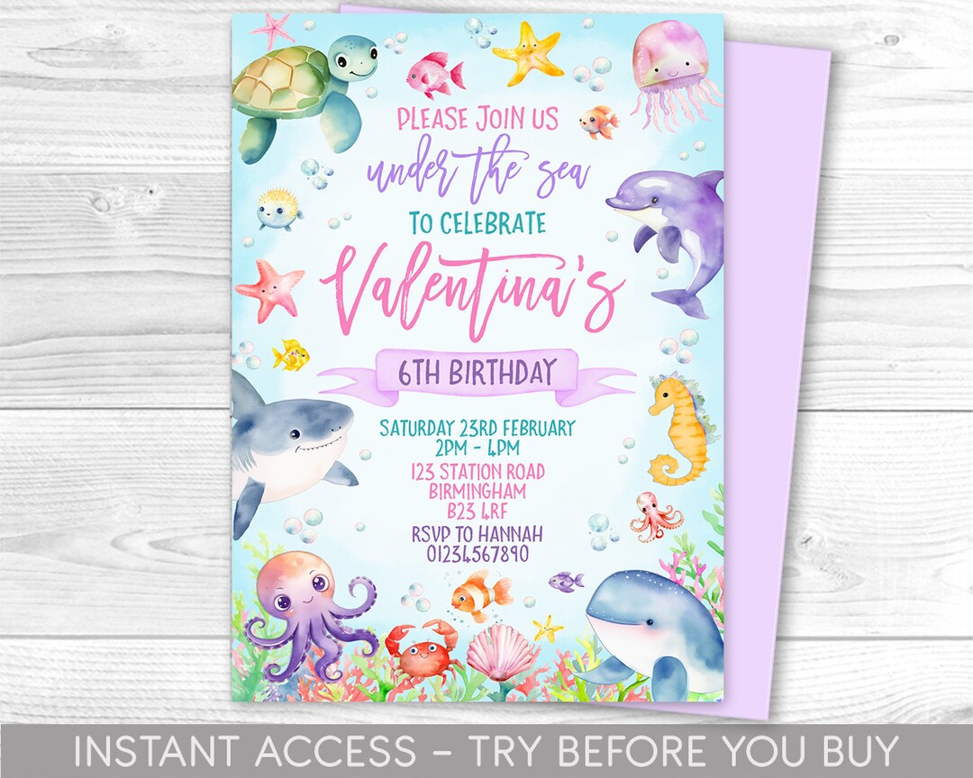 Under the Sea Birthday Invitation, Editable Ocean Sea Creatures Party ...