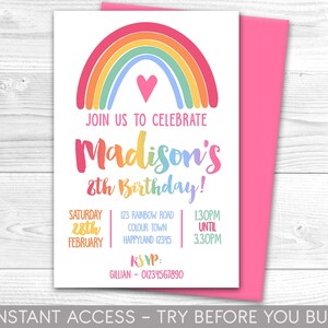 Rainbow Invitation, Personalised, Printable, Digital File, Rainbow ...