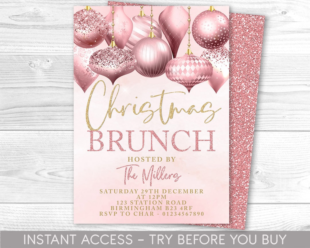 Christmas Brunch Invitation Adult Christmas Cocktail Party Blush Pink ...