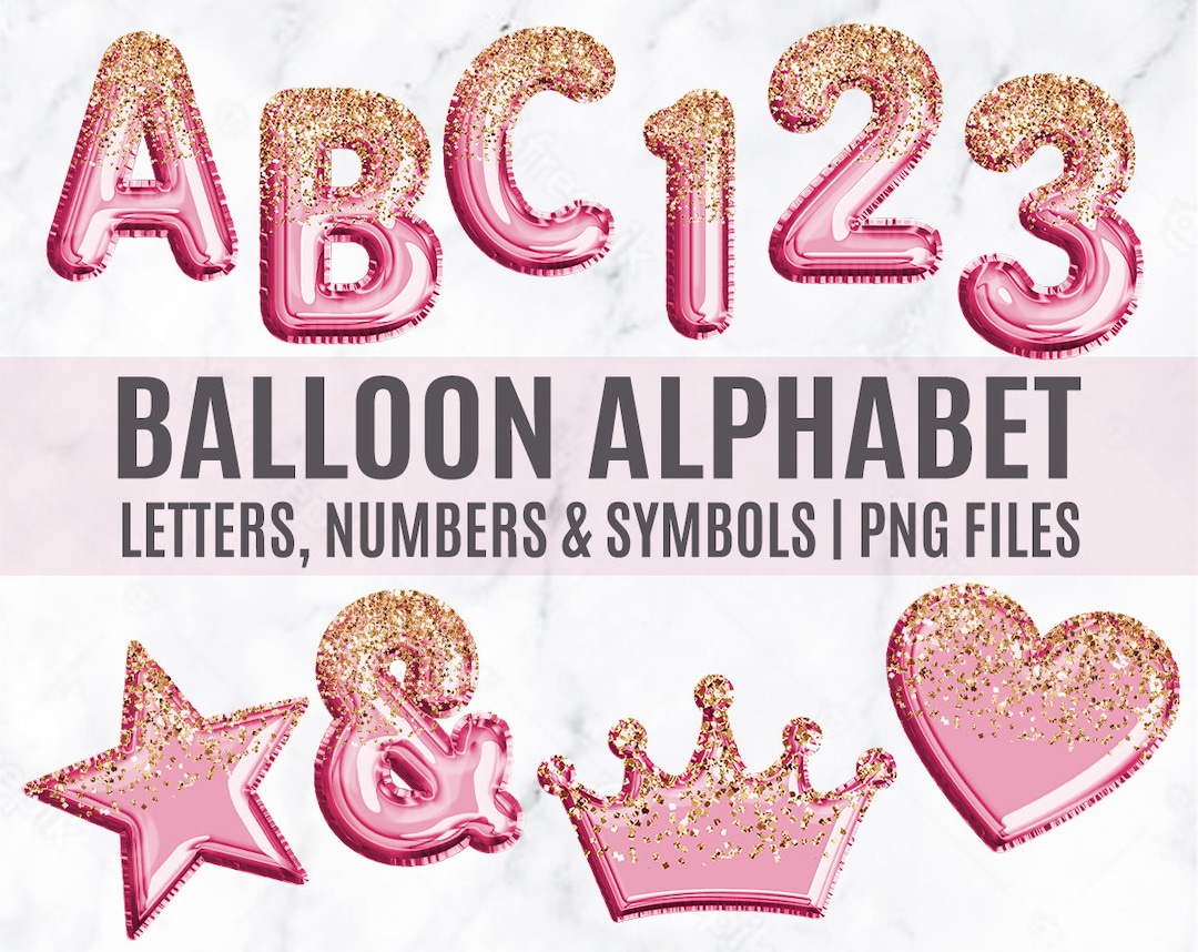 Pink Gold Glitter Balloon Alphabet Clip Art, Balloon Letters, Pink Foil ...
