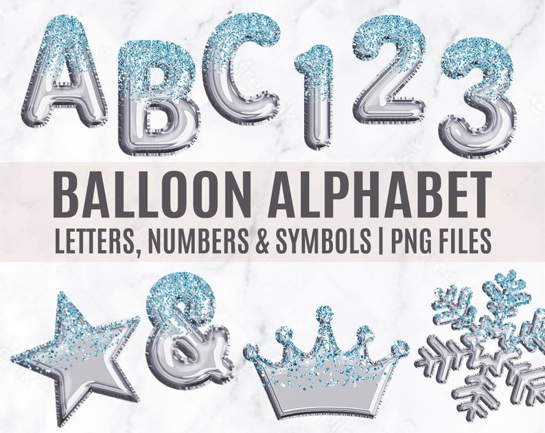 Icy Silver Glitter Balloon Alphabet Clip Art Silver Balloon - Etsy