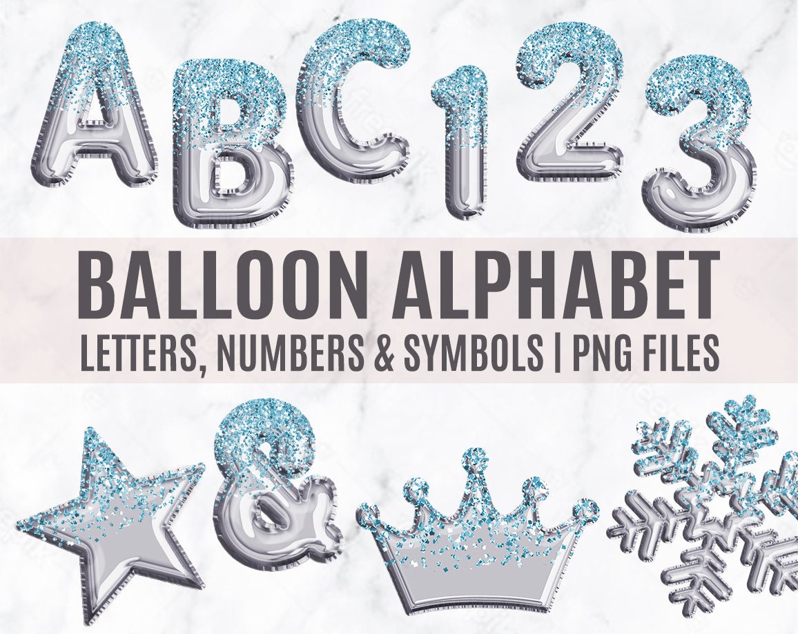 Icy Silver Glitter Balloon Alphabet Clip Art Silver Balloon - Etsy