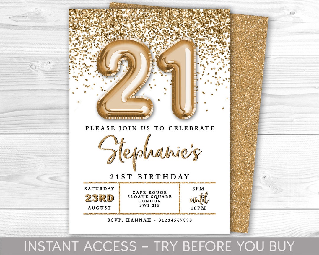21st Birthday Invitation Editable 21st Invite, White & Gold Invitation ...